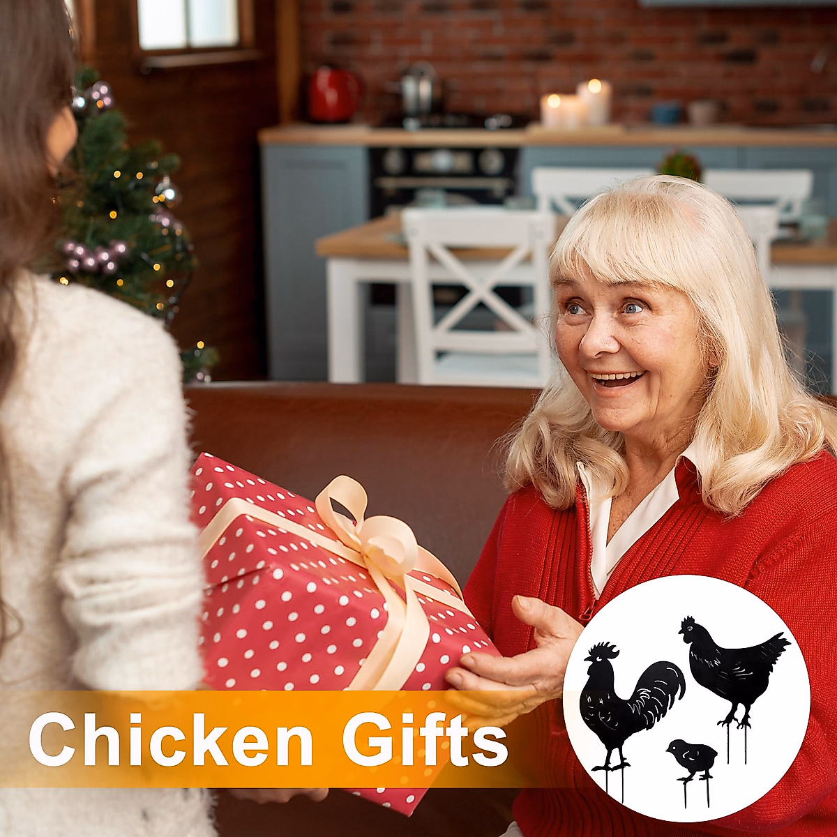 TT & MM Metal Chicken Yard Decor 3 Pcs Rooster Garden Stakes,Chicken Gifts for Women/Men,Hen/Chicks Silhouette Statues for Yard Art,Backyard,Patio,Lawn Ornaments,Outdoor Decor