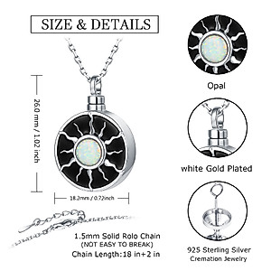 Bolelis Cremation Jewelry Urn Necklace for Ashes - 925 Sterling Silver Sun God Apollo Keepsake Opal Pendant,Round You are My Sunshine Waterproof Memorial Pendant with Filling Kit,Chain 18"+2" Inch
