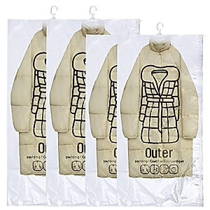 Outgeek Hanging Vacuum Storage Bags, Vacuum Sealer Bags for Clothing, Set of 4 (2 Long, 2 Short), Clothes Compression Storage Bags, Space Saver Bags for Clothes, Suits and Jackets