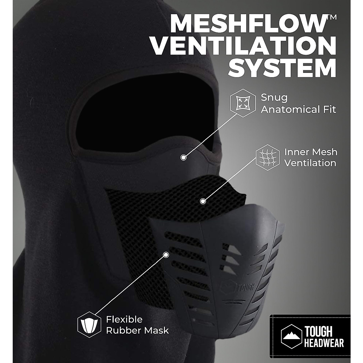 Tough Headwear Balaclava Ski Mask - Thermal Face Mask for Cold Weather with Breathable Air Vents - Winter Full Face Mask for Men & Women Black