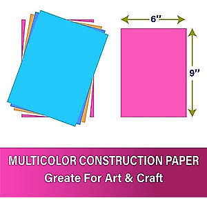 Auksales Construction Paper Multicolor for Art & Craft | 6" x 9" Inches | Bundle of 72 Sheets | Case Pack of 3