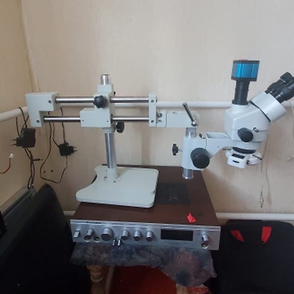 ZYZMH Universal Double Boom Lab Industrial Zoom Trinocular Stereo Microscope Stand Holder Bracket Arm 76mm Microscopio Accessories (Color : B)