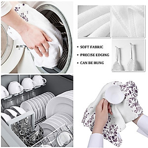 Rocking Giraffee Microfiber Kitchen Towels 3 Pack, Retro Purple Flowers Floral Dragonfly Absorbent Dish Towel Quick Drying Hand Towels Set Dishcloths for Kitchen Bathroom Hotel, 16x24 inch