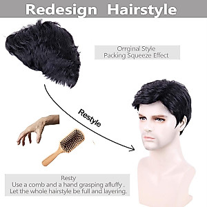 Creamily Mens Wig Short Hair, Mens Hair Replacement Wigs Realistic Mens's Black Wig for Men Synthetic Hair Full Wig for Male Guy Christmas Daily Wear
