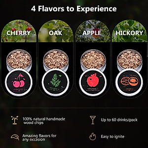 Cocktail Smoker Kit with Torch, Keten Whiskey/Bourbon/Old Fashioned Cocktail Kit with 4 Flavors Wood Chips, Drink Smoker and Whiskey Gifts for Men-Father, Friend and Loved(No Butane)