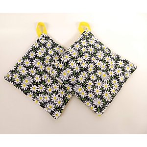 Potholder Set in a White Daisy Polka Dot Fabric Print by Sewuseful Studios LLC