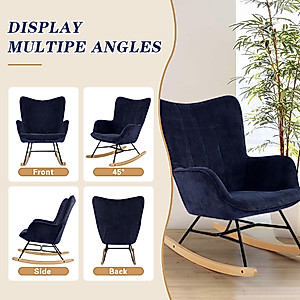 LSSPAID Rocking Chair Nursery Set of 1, Upholstered Glider Rocker with High Backrest Armchair Comfy Accent Glider Chair for Living Room, Bedroom, Nursery Room, Navy Blue