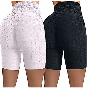 Bblulu 2 Pack Women's Textured Booty Tights High Waisted Ruched Butt Lifting Leggings Tummy Control Push Up Workout Yoga Pant