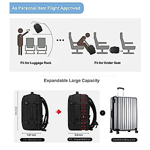 Evmyo 47L Carry on Backpack, Large Travel Backpack for Women Men Airline Approved, Expandable Suitcase Backpacks, Carry on Luggage With Packing Cubes