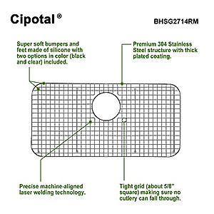 CIPOTAL 27.2 in. x 13.5 in. Rear Drain Kitchen Sink Bottom Grid with Supersoft Silicone Feet in 304 Grade Stainless Steel