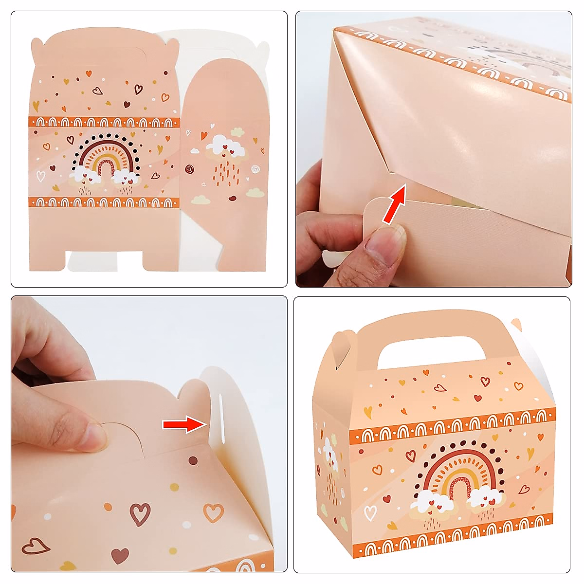 CIEOVO 24 Pack Boho Rainbow Party Goodie Gift Boxes, Boho Rainbow Paper Gift Boxes Bags for Boho Theme Kids Birthday Wedding Baby Shower Party Supplies Decoration