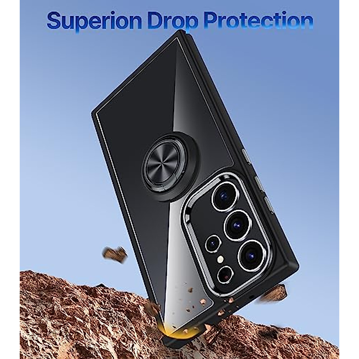 Silverback for Samsung Galaxy S22 Ultra Case Clear with Ring Stand, Shockproof Protective Slim Lightweight Phone Case for Galaxy S22 Ultra 5G 6.8 Inch, Black Clear