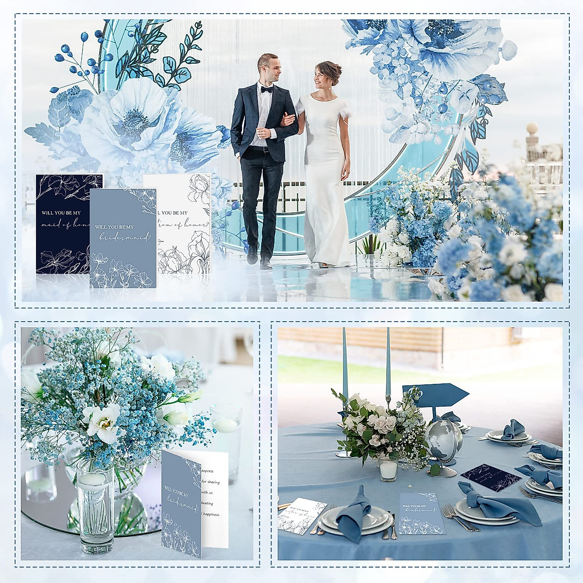 Glenmal 16 Pcs Will You Be My Bridesmaid Cards with Envelopes Bridesmaid Proposal Card Maid of Honor Invited Wedding Bridal Shower Favor (Blue)