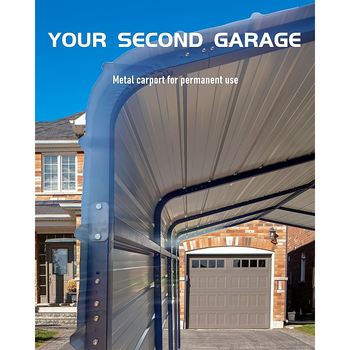 GAOMON 13' x 21' x 10' Metal Carport, with Heavy Duty Galvanized Steel Roof and Reinforced All-Metal Frame, Permanent Shelter for Agricultural Machinery, Carport for Cars, Boats, Trucks, and Tractors