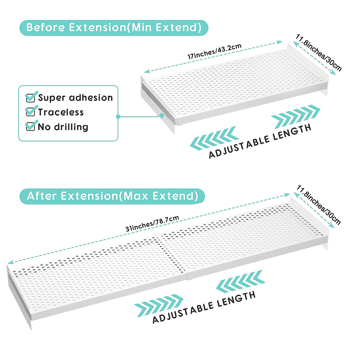 jkxoo Expandable Tension Shelf, Heavy-Duty Metal Cabinet Closet Shelves Organizer, Adjustable Shelves, Closet Shelving System Wall Mounted for Cabinet Wardrobe Cupboard Kitchen Bathroom