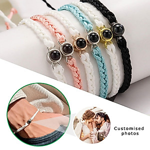 YATEDIY Custom Bracelets with Picture Inside, Personalized Projection Bracelets with Photos, Handmade Braided Rope Picture Bracelet, Anniversary Memorial Gifts for Couple/Women/Men