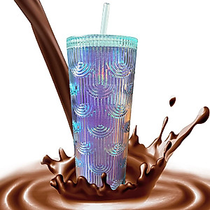 DREAMING MY DREAM 24Oz Studded With lid And Straw Tumbler, Double Wall Insulated, Reusable Textured Venti Cup - 100% BPA Free - (Auroral Purple)