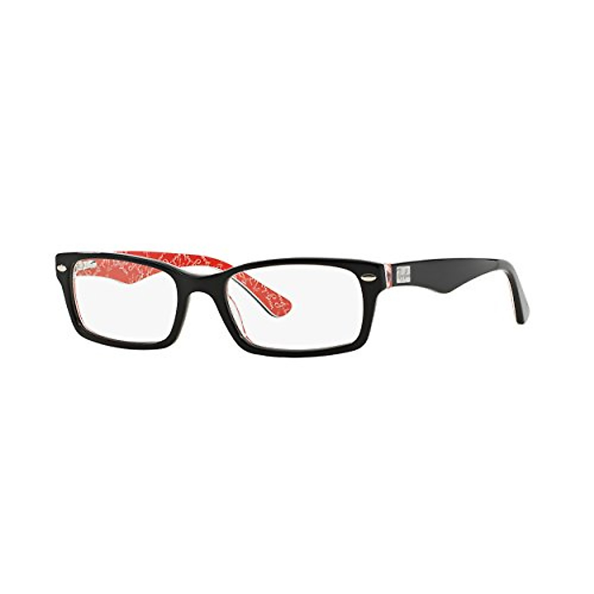 Ray-Ban RX5206 Rectangular Prescription Eyeglass Frames, Black On Texture Red/Demo Lens, 52 mm