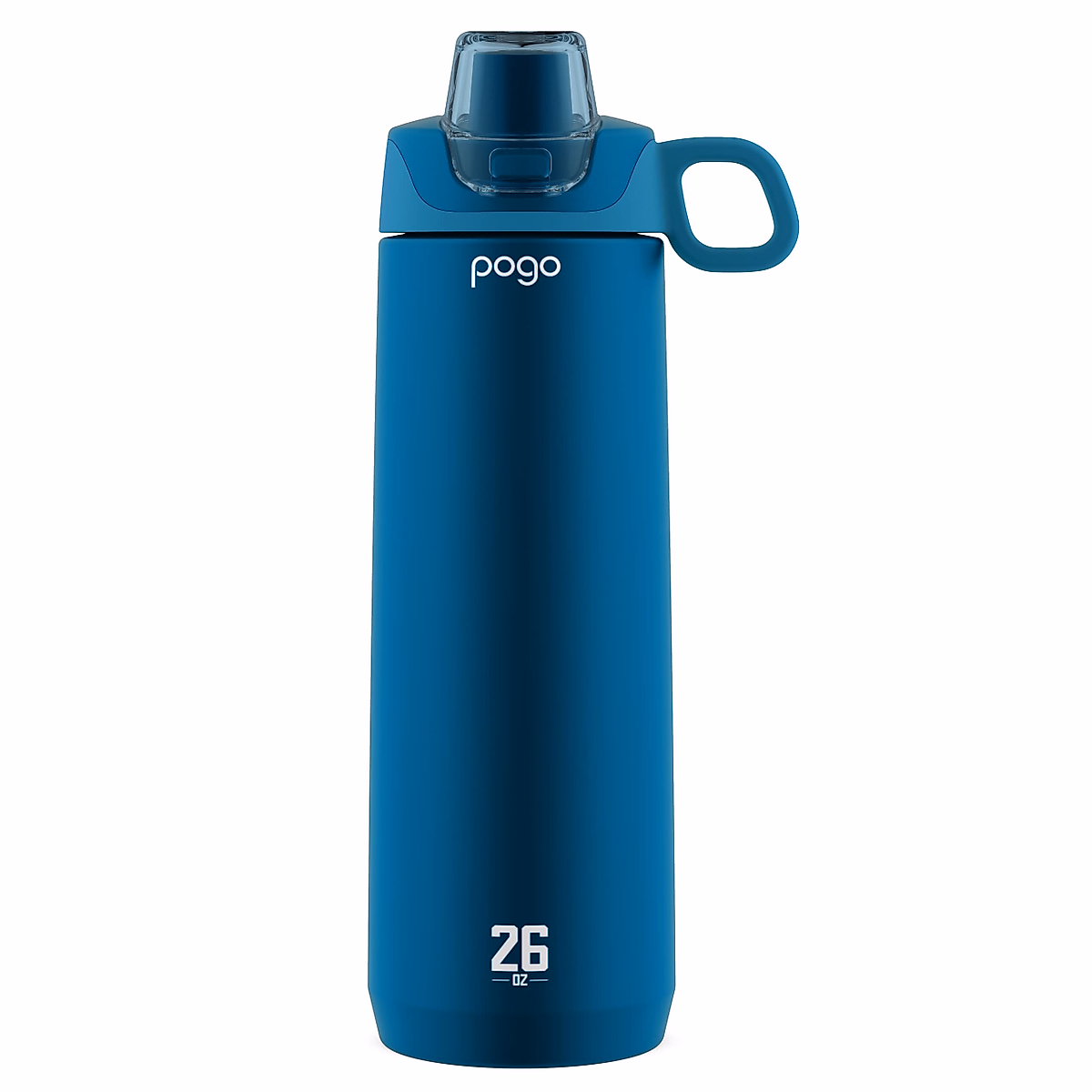 Pogo Active Vacuum Insulated Stainless Steel Water Bottle with Leak Proof Chug Lid and Silicone Carry Loop, Powdercoat, Poseidon, 26 oz