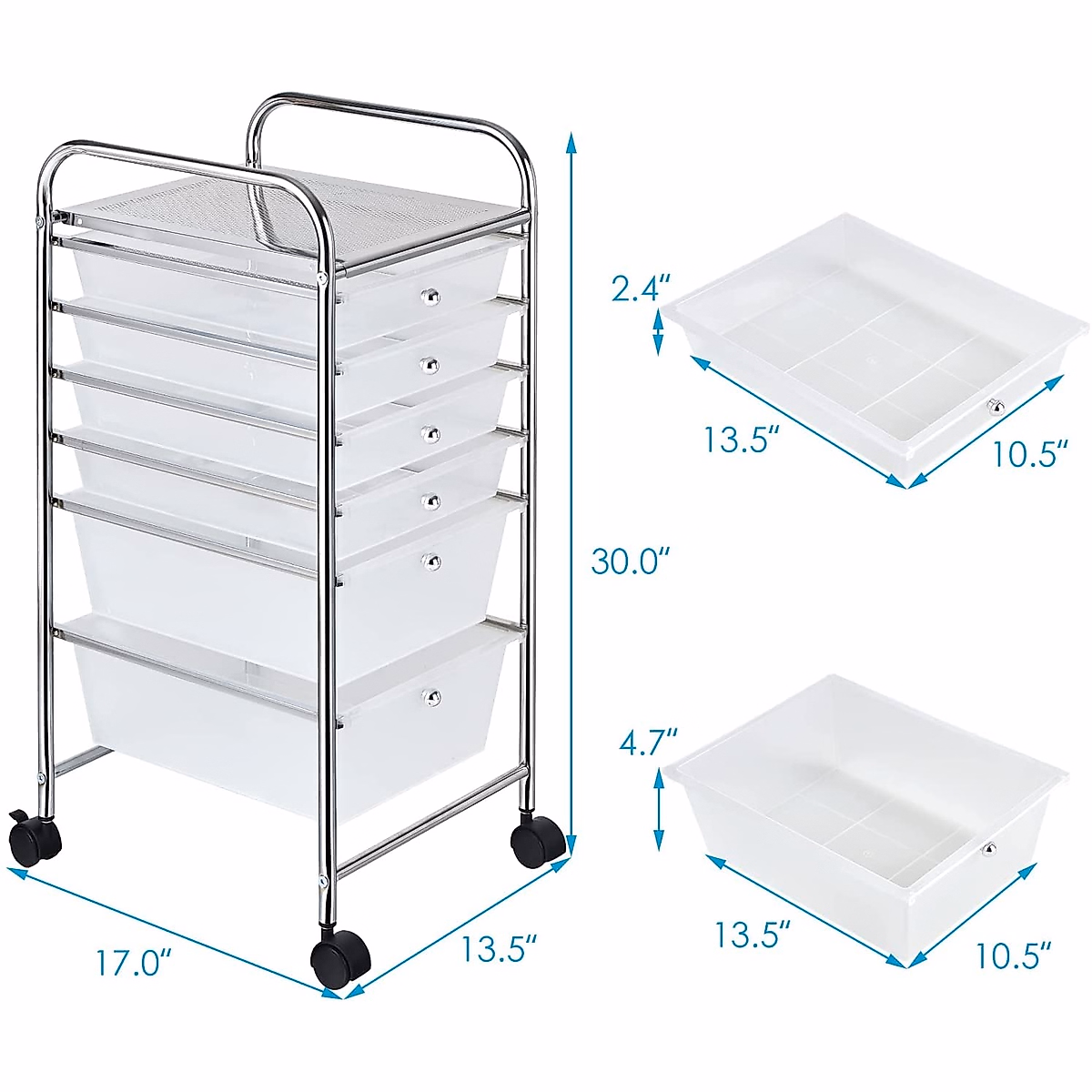 FUTADA 6 Drawers Rolling Storage Cart, Mobile Utility Cart , Sundries Storage Cart w/ Lockable Casters for School, Office, Home, Barber Shop, Beauty Salon, Multipurpose Storage Organizer Cart (Clear)