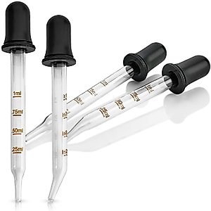 Eye Dropper - (Pack of 4) Bent & Straight Tip Calibrated Glass Medicine Droppers for Essential Oils | Pipette Dropper for Accurate Easy Dose and Measurement (1 mL Capacity)