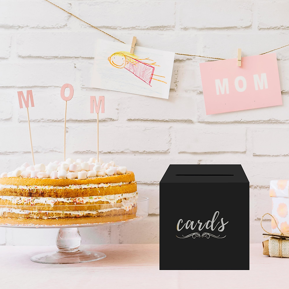 sunepany Black Card Box wedding envelope box Cardboard Silver Card Box with Slot Card Box for Wedding Bridal & Baby Shower Birthday Party Graduation card receiving box