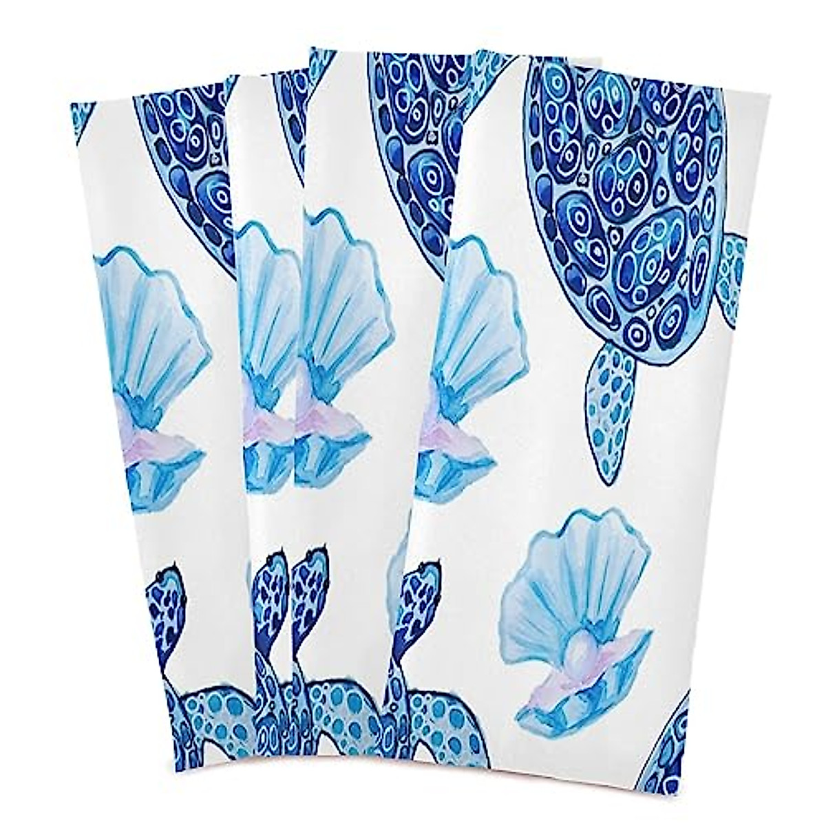 Kigai Kitchen Towels Set of 4, Blue Turtle Shell Highly Absorbent Dish Towels Reusable Cleaning Cloths Washable Tea Towels Hand Towel 28 x 18 Inch