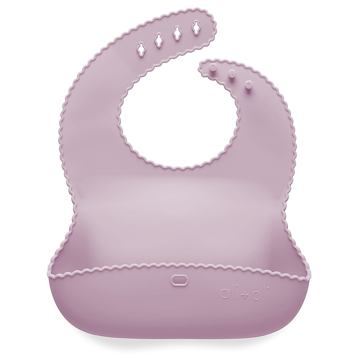 Ali+Oli Silicone Bib (Wavy, Lilac) Waterproof Silicone Bibs for Babies & Toddlers, Adjustable Baby Feeding Bib, Food-Grade Silicone Bibs with Food Catcher, Silicone Baby Feeding Bucket Bib