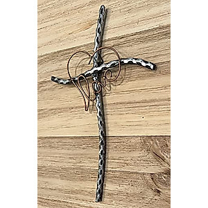 Top Brass Love/Heart Decorative Metal Wall Cross - Welded Wrought Iron - Valentine, Anniversary Jesus Art Decor - Antigue Silver/Copper Finish