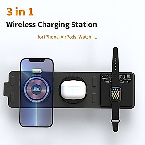Transparent Foldable Wireless Charger Station 3 in 1, Magnetic Dual Wireless Charging Pad for Multiple Devices, iPhone, AirPods, Apple Watch