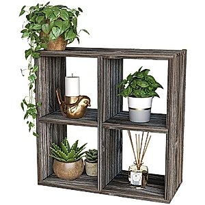 J JACKCUBE DESIGN Rustic Wood Farmhouse Bathroom Shelve Organizer Rack with 4 Cube Shelf Storage Compartments with 2 White Basket for Toiletries, Plants, Candles, Diffuser - MK 597A
