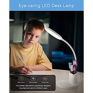 Sailstar Small Desk Lamp, LED Desk Lamps for Home Office, Eye-Caring Study Desk Light for Kids, Touch, 3 Lighting Modes, Adjust Brightness, 800LM, 360°Gooseneck Desk Lamp for College Dorm Room, White