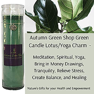 Green Candle - Lotus/Charm - Meditation, Spiritual, Yoga to Bring in Tranquility, Relieve Stress, Create Balance, Healing and Money Drawings