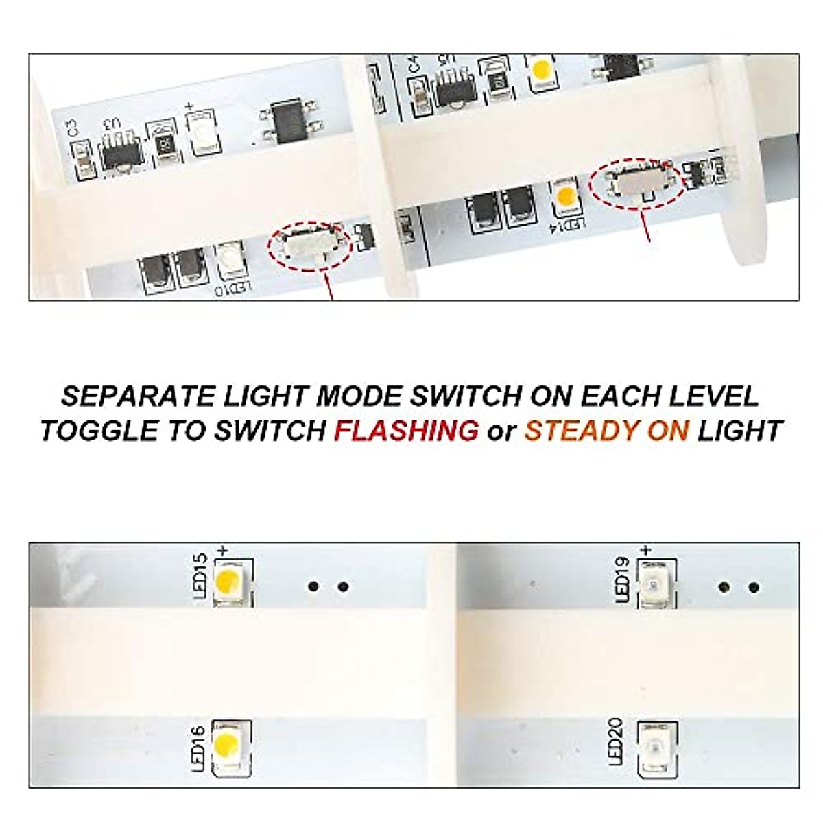 LUBAN Led Signal Tower Stack Lights, Industrial Signal Warning Lights, Column Tower Lamp Andon Lights with Rotatable Base, Steady/Flashing Light Switchable,12V 24V DC(3-Layer, no Buzzer)