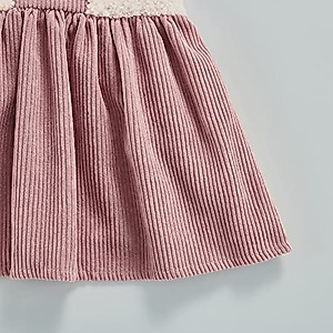 VISGOGO 0-3Y Princess Infant Baby Girls Dress Corduroy Ruffles Sleeve Deer Cartoon Printed Bow A-Line Mini Dress (Pink, 12-18 Months)