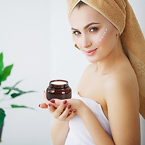 Yarlung 16 Pack 8 Oz Plastic Containers with Lids, Brown Body Butter Containers Empty Refillable, Amber Body Scrub Jars Round Low Profile Samples Jars for Lotion, Sugar Scrub, Cream