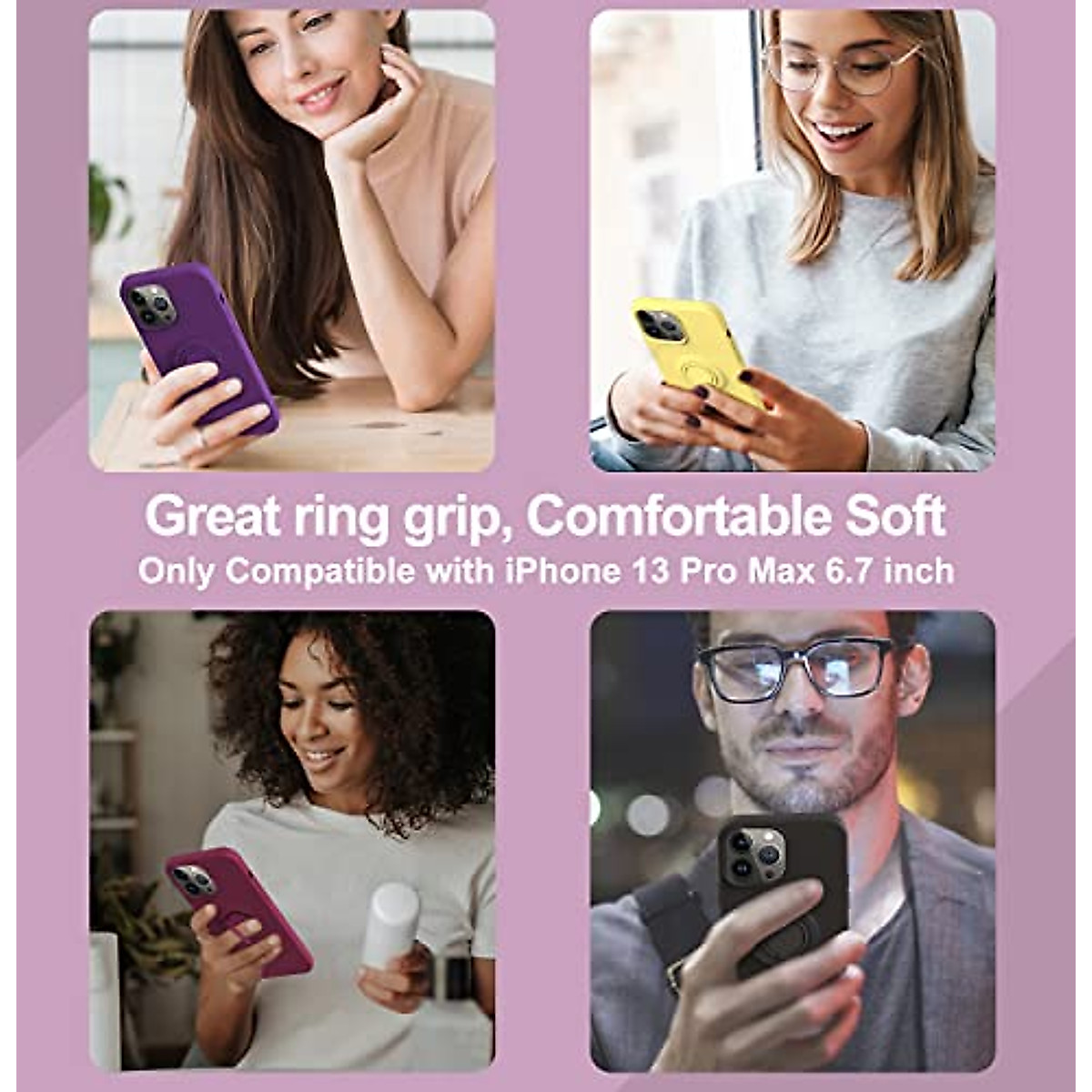 Vooii Compatible with iPhone 13 Pro Max Case 6.7 inch, Silicone Ultra Slim Shockproof Protective Phone Case with [Ring Kickstand] [Soft Anti-Scratch Microfiber Lining], WineRed