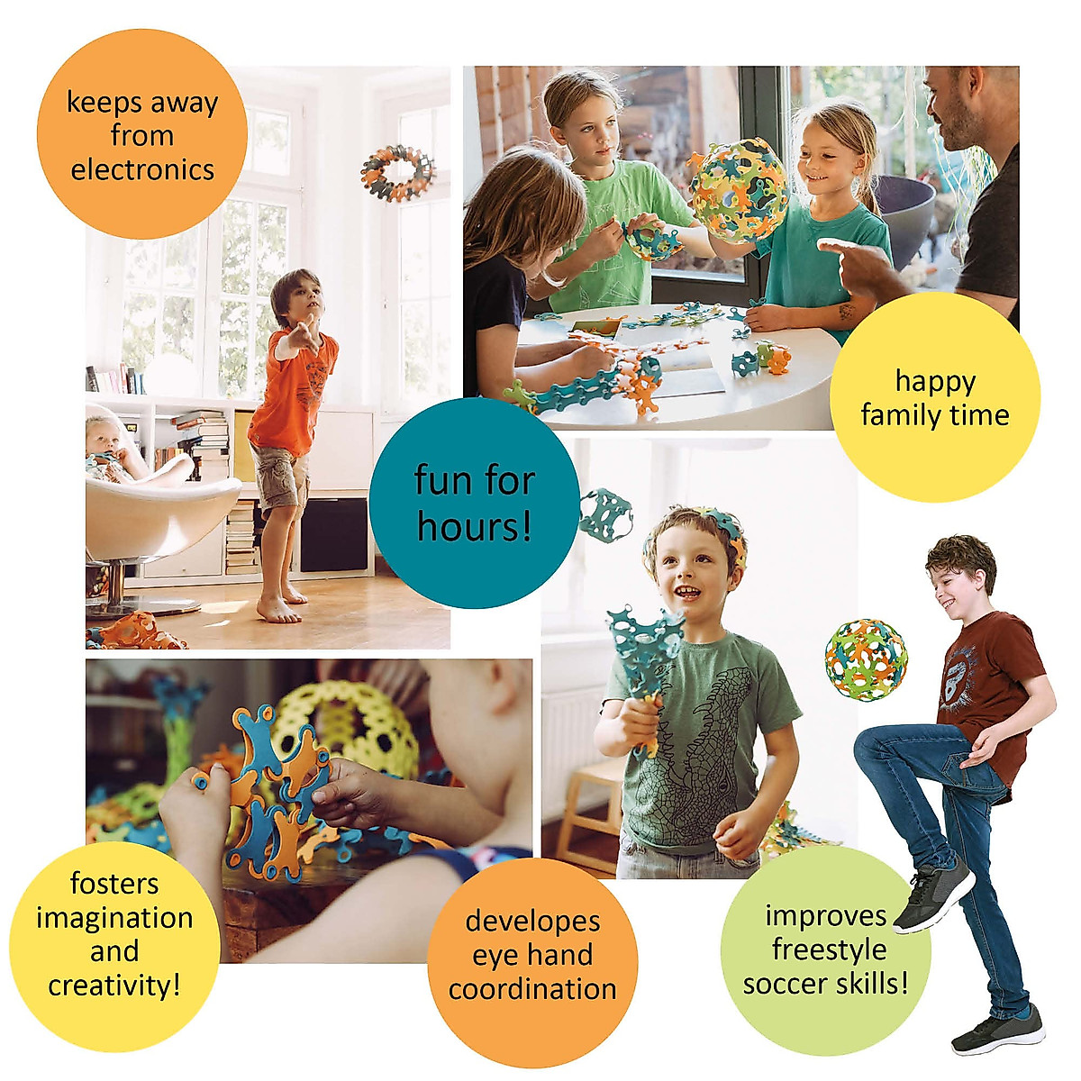 BINABO Construction Toy - Open-Ended, Easy Connections, Create Anything! - Made from 100% Plant-Based Bioplastic (60 Pieces)