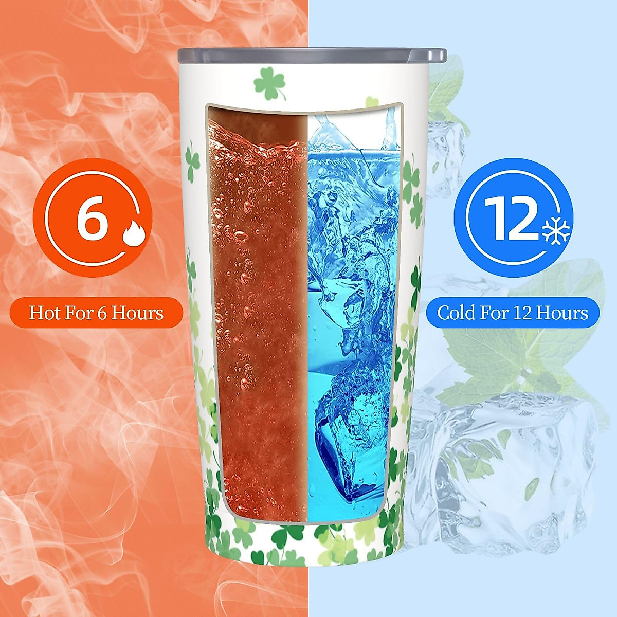 CHASOEA St Patrick's Day Tumbler 20oz Watercolor Shamrock Stainless Steel Insulated Tumblers with Lid and Straw Irish Clover Travel Coffee Mug Tea Wine Cups Water Bottle Holiday Gifts for Women