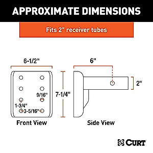 CURT 48343 Adjustable Pintle Mount for 2-Inch Hitch Receiver, 17,000 lbs, 7-1/4-Inch Height, 6-Inch Length, Carbide Black Powder Coat