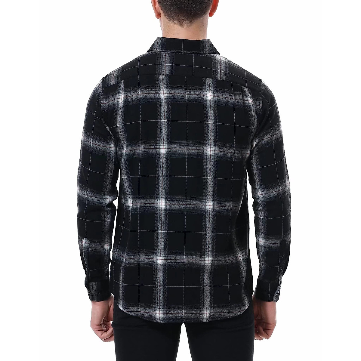 ESPFHN Men's Flannel Plaid Shirts Casual Button Down Shirt Long Sleeve Regular Fit Shirt Black/White