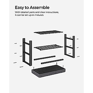 SONGMICS Shoe Bench, 3-Tier Shoe Rack for Entryway, Storage Organizer with Foam Padded Seat, Linen, Metal Frame, for Living Room, Hallway, 12.2 x 23.6 x 19.3 Inches, Dark Gray and Black ULBS576B33