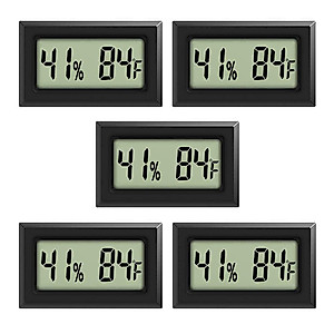 Rojuna Mini Thermometer Hygrometer, Large Number Fahrenheit LCD Display Digital Temperature Humidity Meters Gauge Indoor for Greenhouse, Garden, Cellar, Fridge (5-Pack)