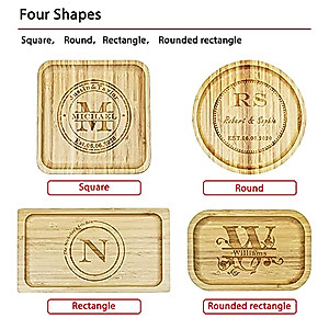 Mojia Personalized Bamboo Serving Trays and Platters, Custom Engraved Decorative Food Platters, Drinks Serving Trays (Rounded Rectangle)