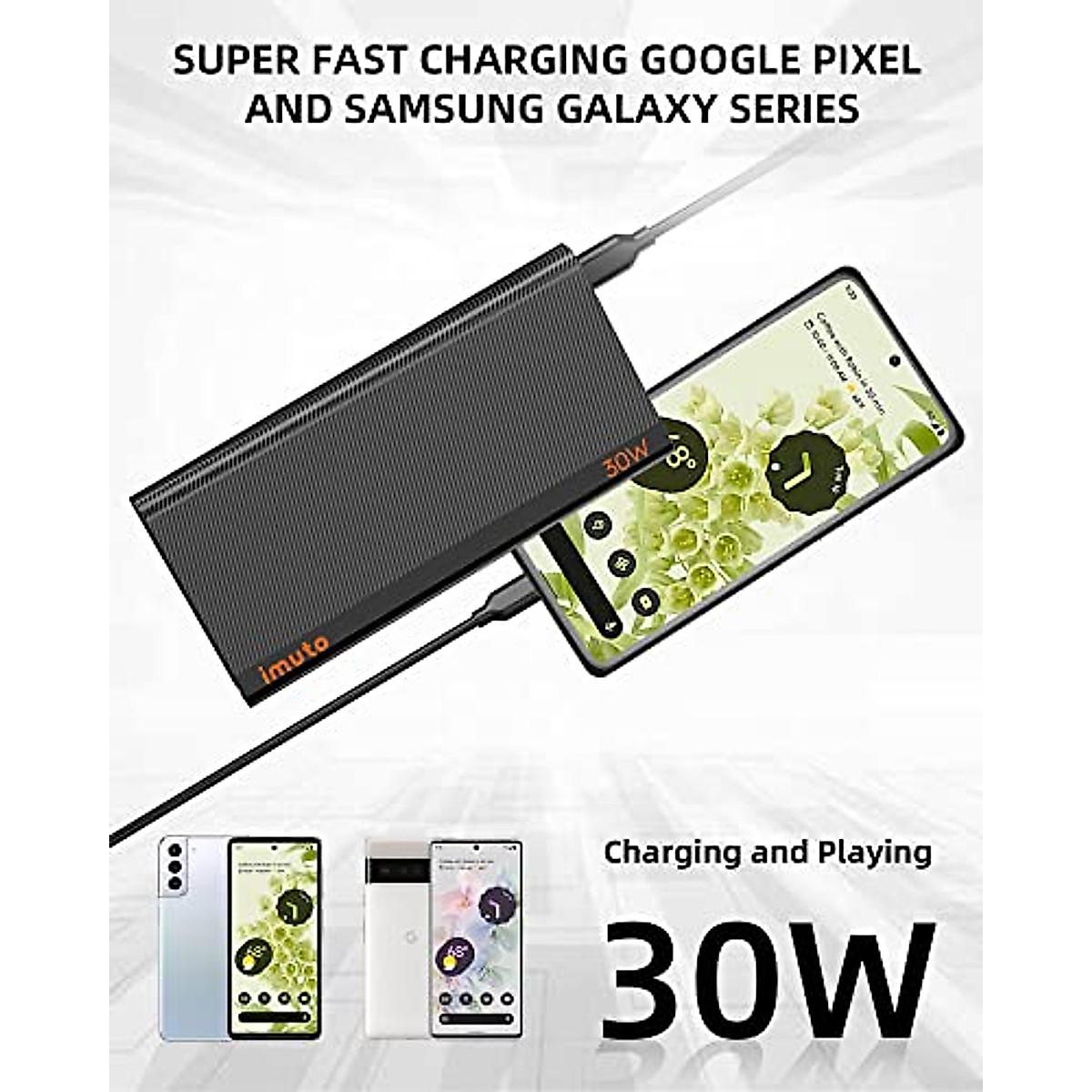 Slim Portable Charger for iPad Pro, Pixel iPad External Battery 30W for iPad Pro 12.9/11in/ iPad Mini 6/ iPad Air 5, Portable Charger Pixel 6A 7 Pro 5A 5G 4A XL