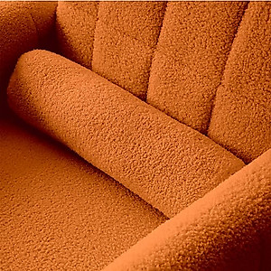 Penifun Teddy Accent Modern Side Gold Legs & Waist Pillow, Single Sofa Couch Armchair Reading Chairs for Living Waiting Room Bedroom Orange