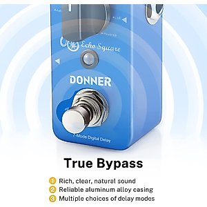 Donner Echo Square Delay Pedal - Digital 7-Modes Delay for Electric Guitar, Multi-Delay including Digital, Analog, Tape, Mod, Sweep, Lofi, Reverse - True Bypass