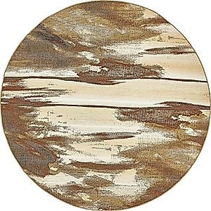 Unique Loom Outdoor Modern Collection Rustic, Contemporary, Landscape, Vintage, Indoor and Outdoor Area Rug (8' 0 x 8' 0 Round, Beige/Brown)