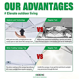 Acepic,10x10 Pop Up Canopy Tent,300D Silver-Coating Top,Pop Up Canopy Tent Instant Portable Shelter with 1-Button Push and Wheel Carry Bag, 8 Stakes and 4 Upgrade Heavy Duty Canopy Weights (White)