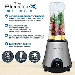 BlenderX CORDLESS PORTABLE Blender 20oz | More power = More, Healthier ingredient options | More blends per charge | Outdoor, Home, On-the-Go | To-Go Cup/Bag | Better Smoothies Shakes Juices Cocktails